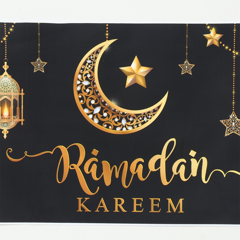 40*200cm Raya Decoration Black Gold Ramadan Kareem Banner Hari Raya ...