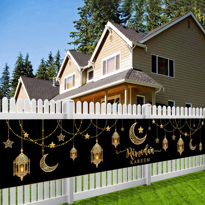 40*200cm Raya Decoration Black Gold Ramadan Kareem Banner Hari Raya ...