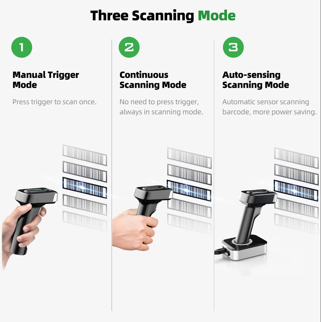 EYOYO 1D 2D Barcode Scanner 3in1 Via Bluetooth 2.4G Wireless USB Wired ...