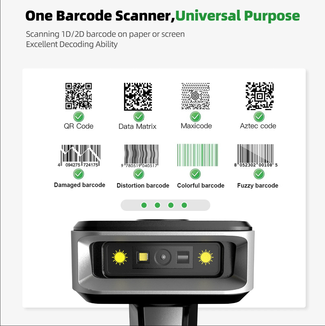 EYOYO 1D 2D Barcode Scanner 3IN1 Via Bluetooth 2.4G Wireless USB Wired ...