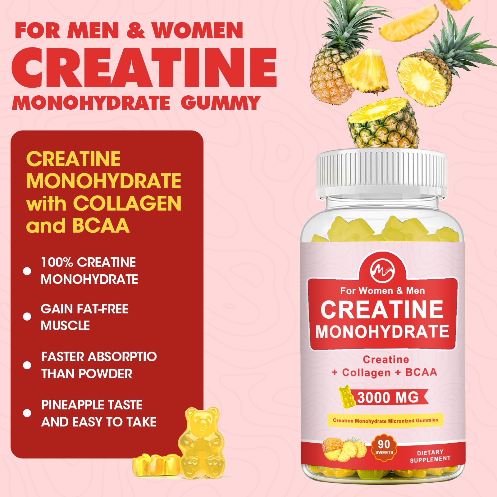 Minch Creatine Monohydrate Gummies With Collagen BBCA 3000mg Instant ...
