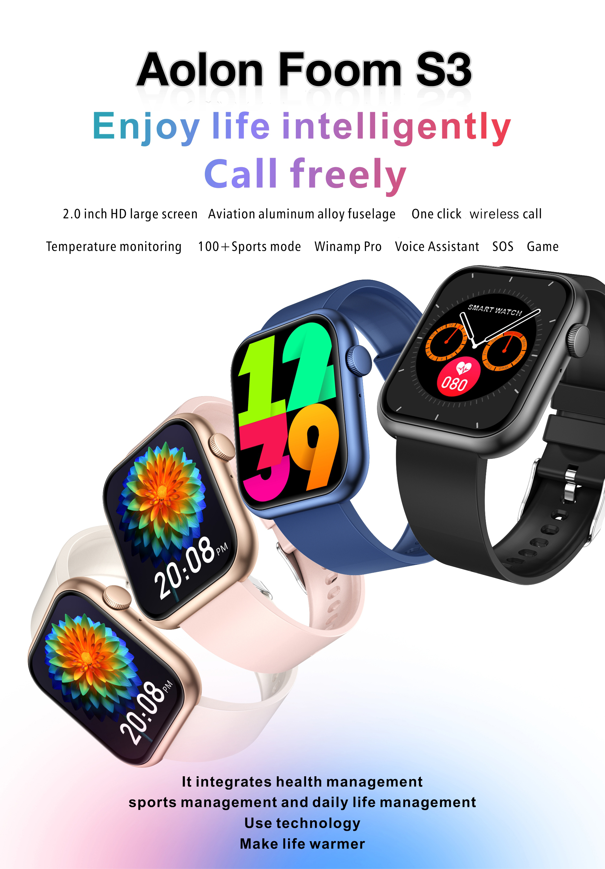 Aolon Foom S3 Smart Watch For Women Men Full Touch Screen Bluetooth ...