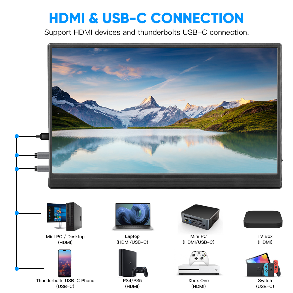 (Shipping from Malaysia)15.6 Inch HDMI Portable Monitor Type-C 1080P ...