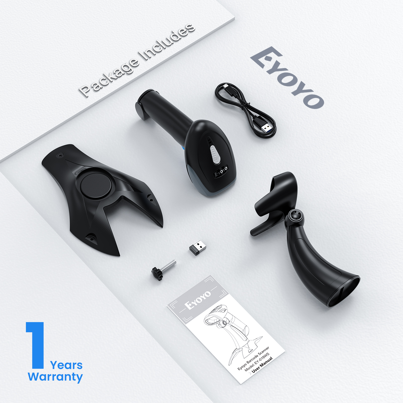 Eyoyo Wireless 1D 2D Barcode Scanner, 2.4G Wireless & USB Wired ...