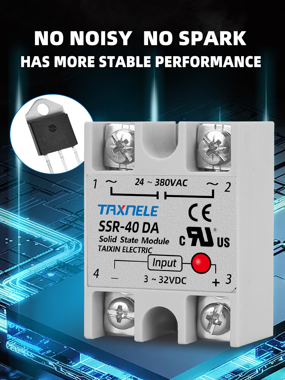 Single Phase Solid State Relay SSR-40DA SSR-25DA SSR-10DA DC To AC 3-32VDC Input 24-380VAC ...