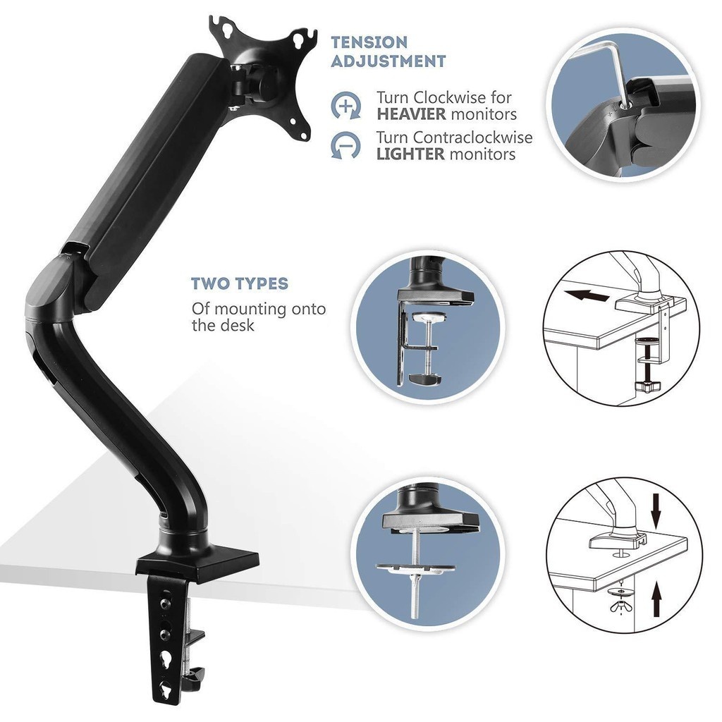 EXPOSE Arm Table Adjustable Monitor Stand With Tray (2-15kg/10"-27 ...