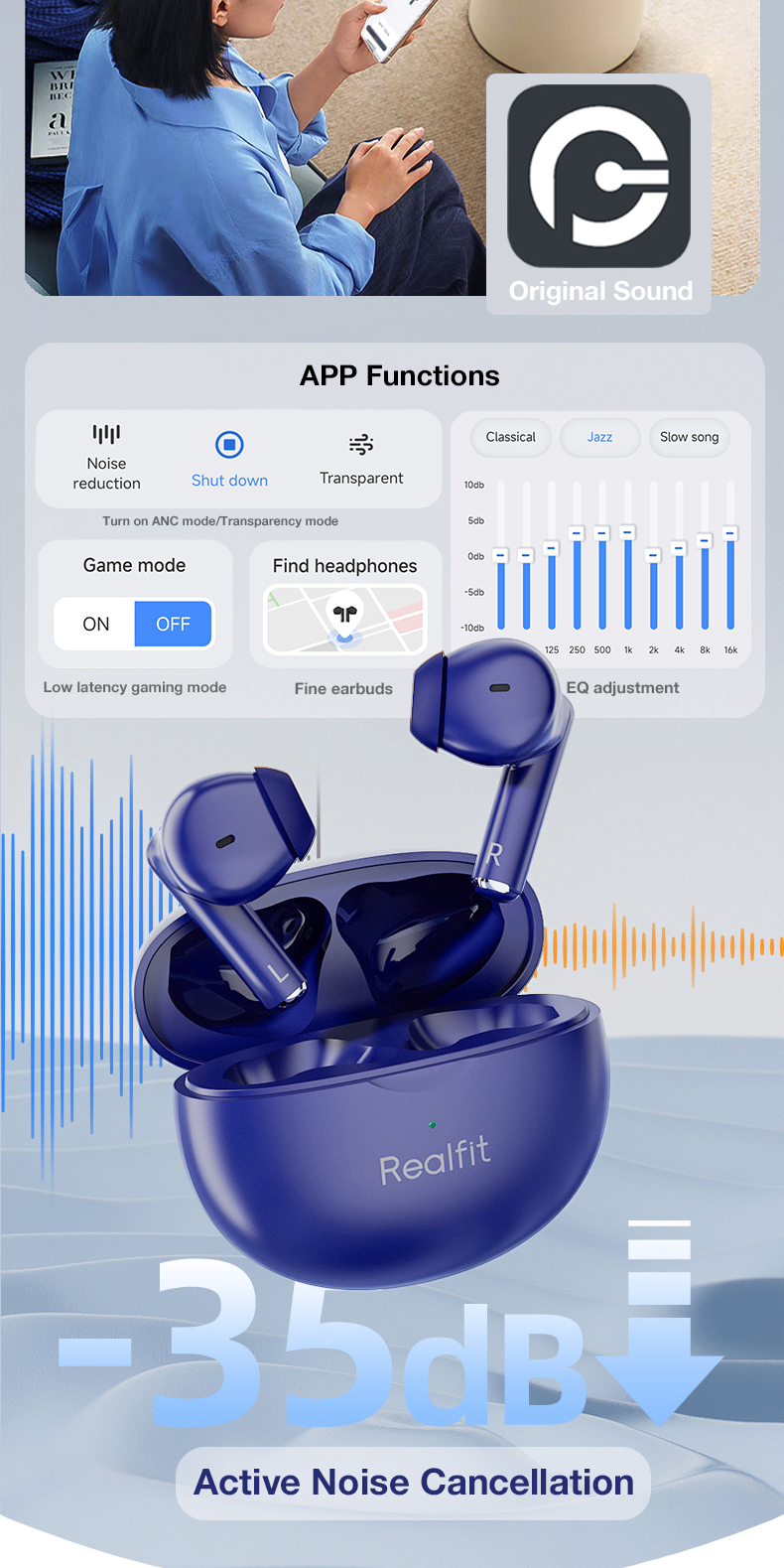 Realfit F2 Pro Bluetooth Earphone ANC Active Noise Cancellation ...