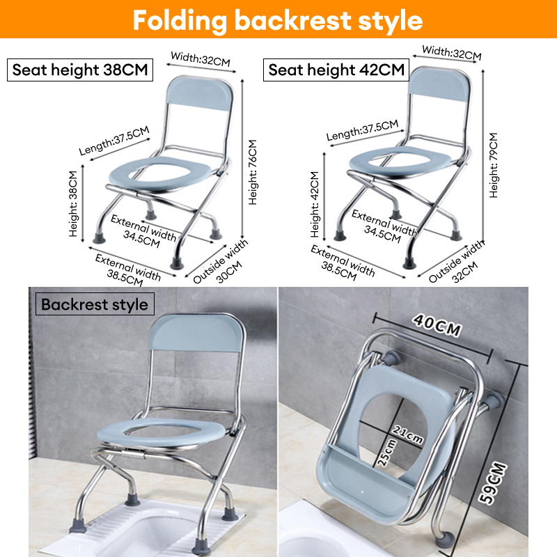 Kerusi Tandas Lipat Stainless Steel Folding Toilet Chair Mobile Commode ...