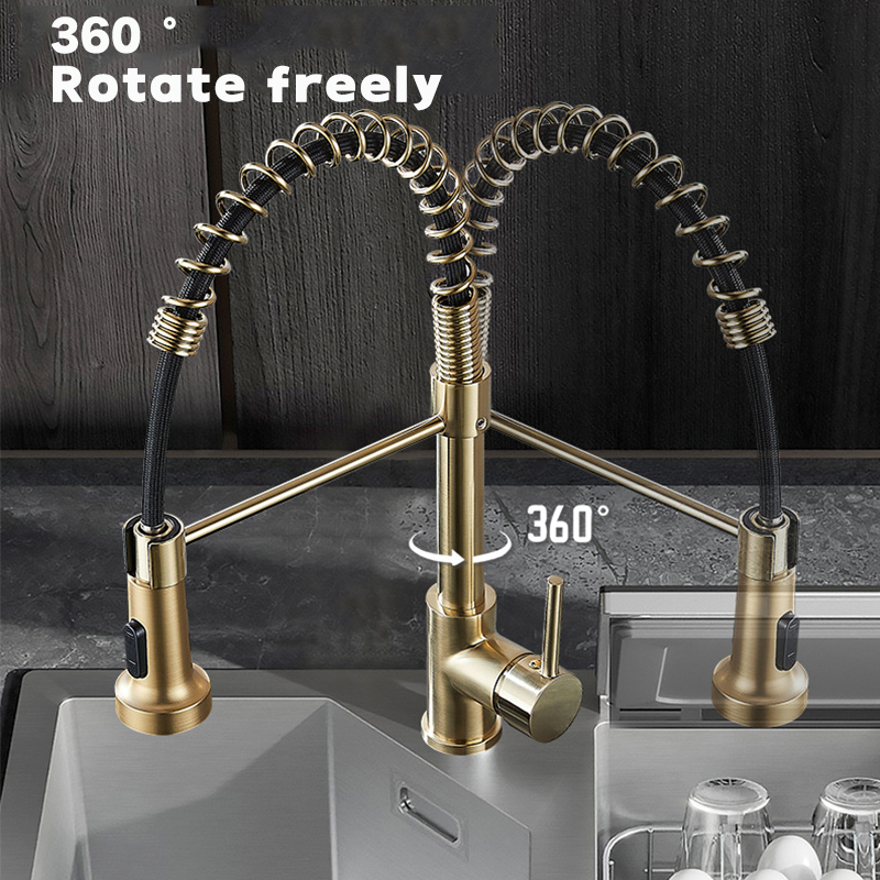 Sink pull-out faucet Stainless steel spring faucet Rotating dual ...