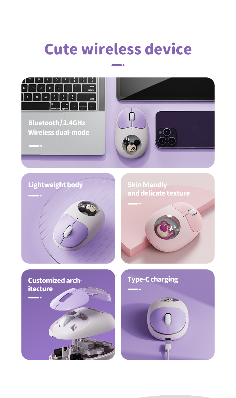 Disney QS-MS02 Wireless Mouse Dual Mode Stable Connection Sweatproof ...