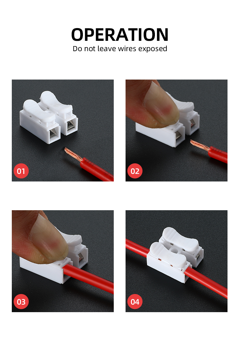 50pcs 220V CH-2 Wire Cable Connectors 2 IN 2 OUT Convenient Press 0.5-2 ...