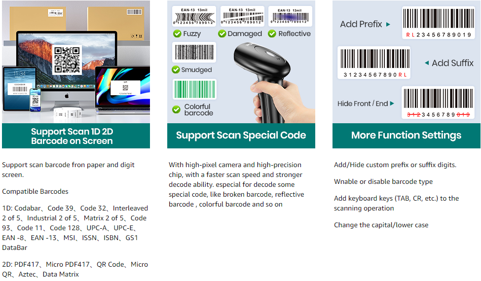 Anyeast Barcode Scanner with Stand, USB Wired Inventory 2D 1D QR Code Scanners for Computer POS ...