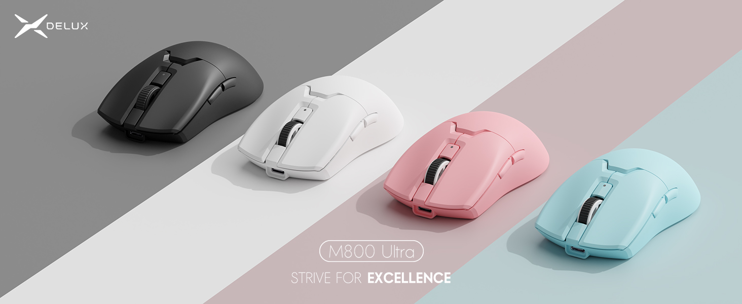 Delux M800 Ultra PAW3395 Gaming Mouse MAX 26000DPI Wired 2.4G Bluetooth Wireless 300mAh 600mAh ...