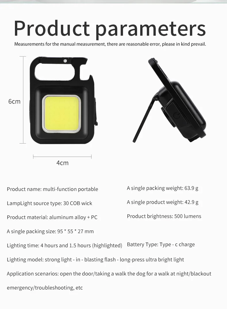 Mini COB Keychain Flashlight - USB Rechargeable, Magnetic Multifunction Work Light for Camping ...