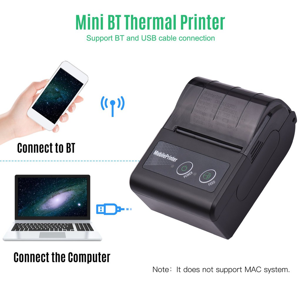 Printer Mini Thermal Bluetooth Printer Wireless Portable Receipt Printer Bluetooth SRS Wireless ...