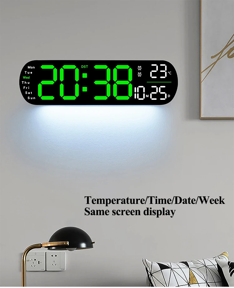 Large Digital LED Wall Clock Multifunctional Adjustable Atmosphere ...