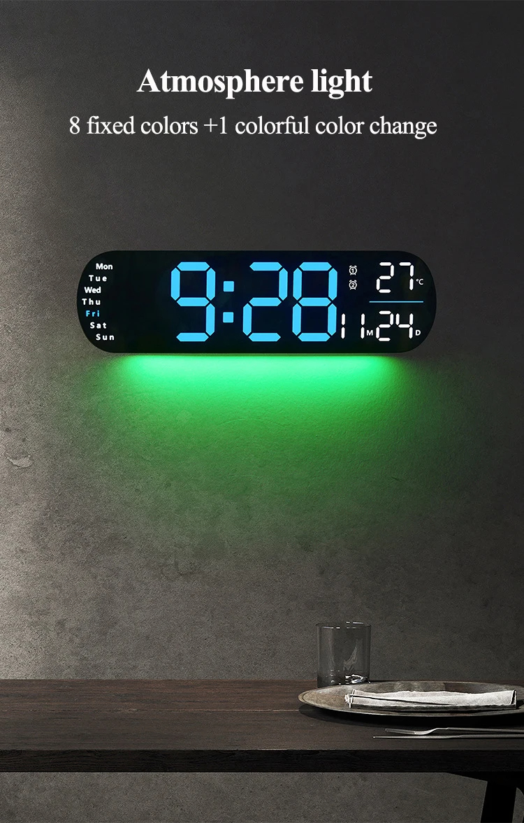 Large Digital LED Wall Clock Multifunctional Adjustable Atmosphere ...