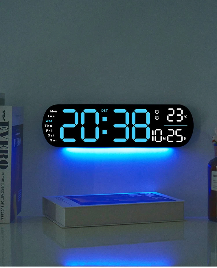 Large Digital LED Wall Clock Multifunctional Adjustable Atmosphere ...