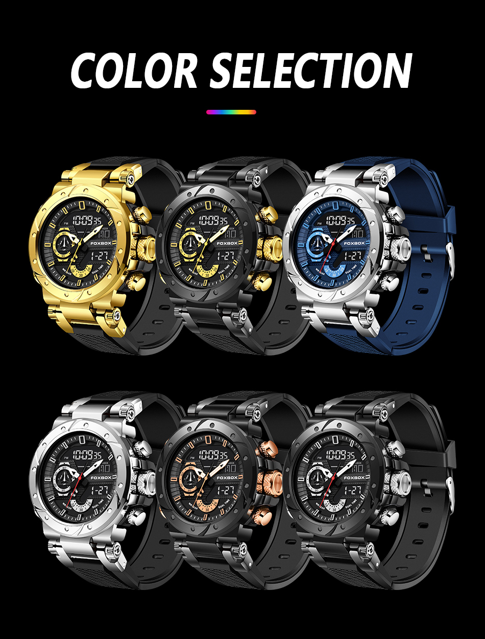 FOXBOX Fashion Digital Watch Men Dial Dual Display Outdoors Waterproof ...