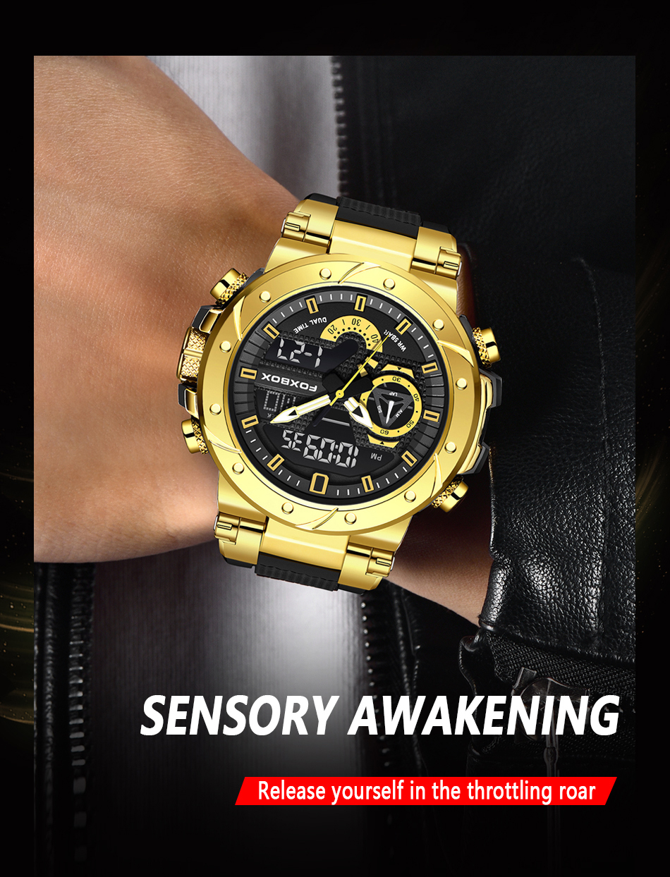 FOXBOX Fashion Digital Watch Men Dial Dual Display Outdoors Waterproof ...