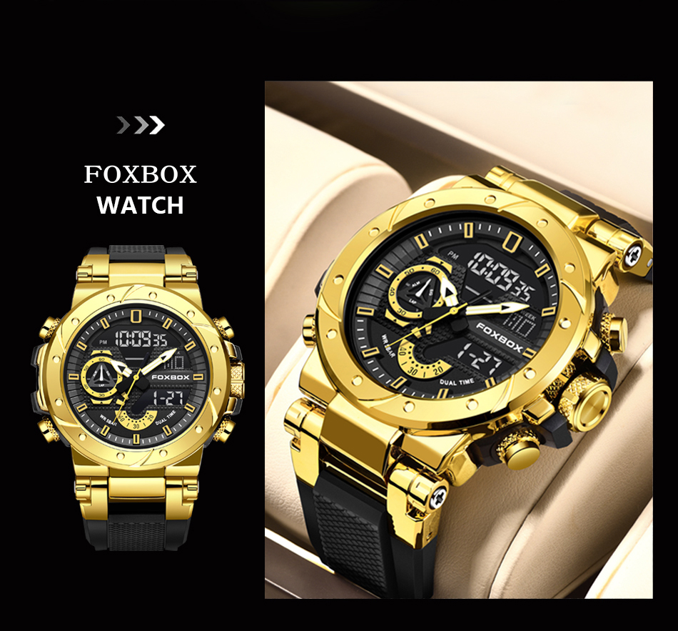 FOXBOX Fashion Digital Watch Men Dial Dual Display Outdoors Waterproof ...