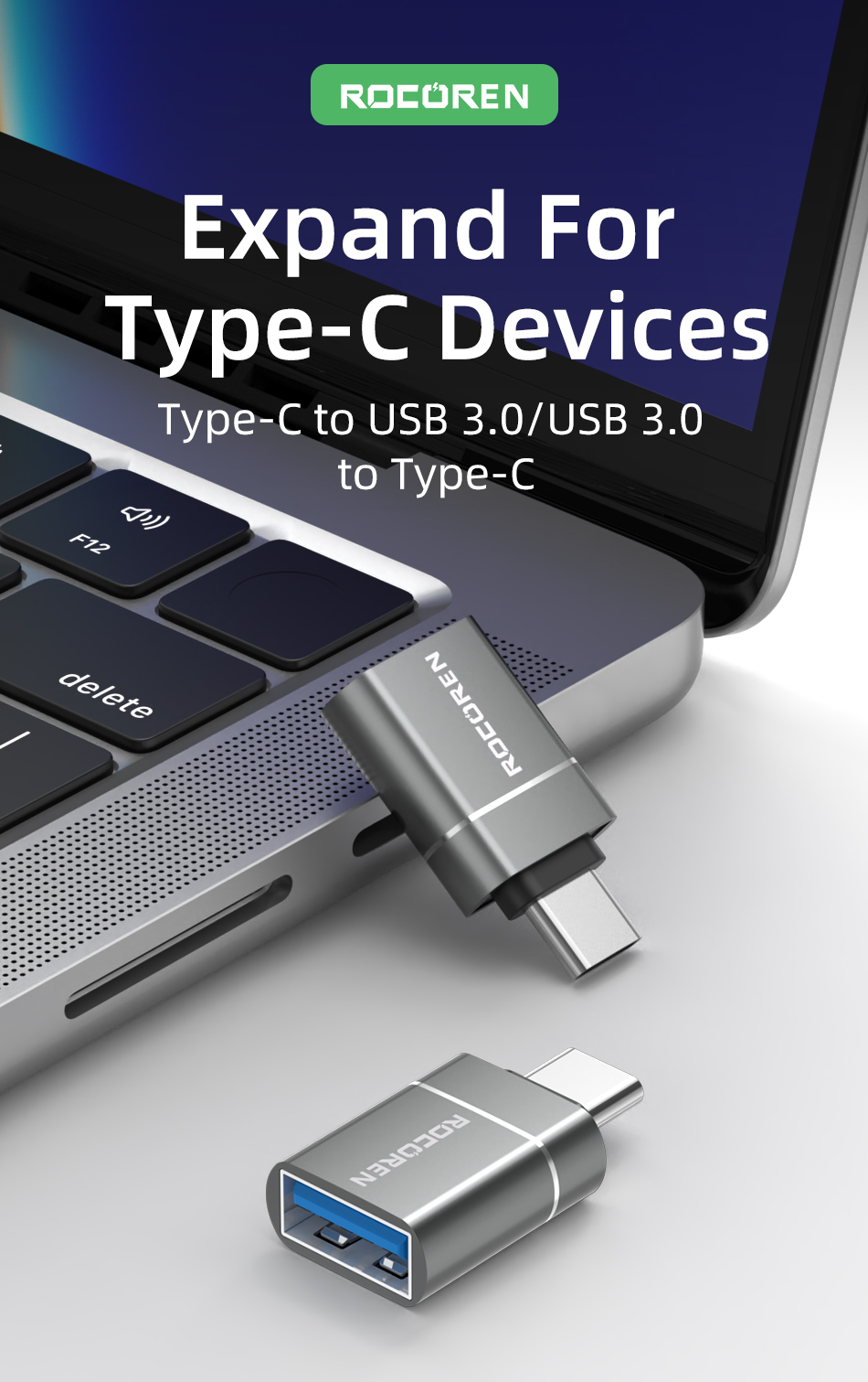 Rocoren OTG Adapter USB A 3.0 Male To USB Type C Female Converter For U ...