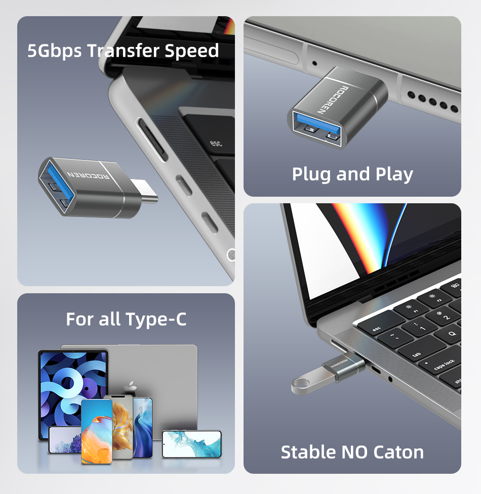 Rocoren OTG Adapter USB A 3.0 Male To USB Type C Female Converter For U ...