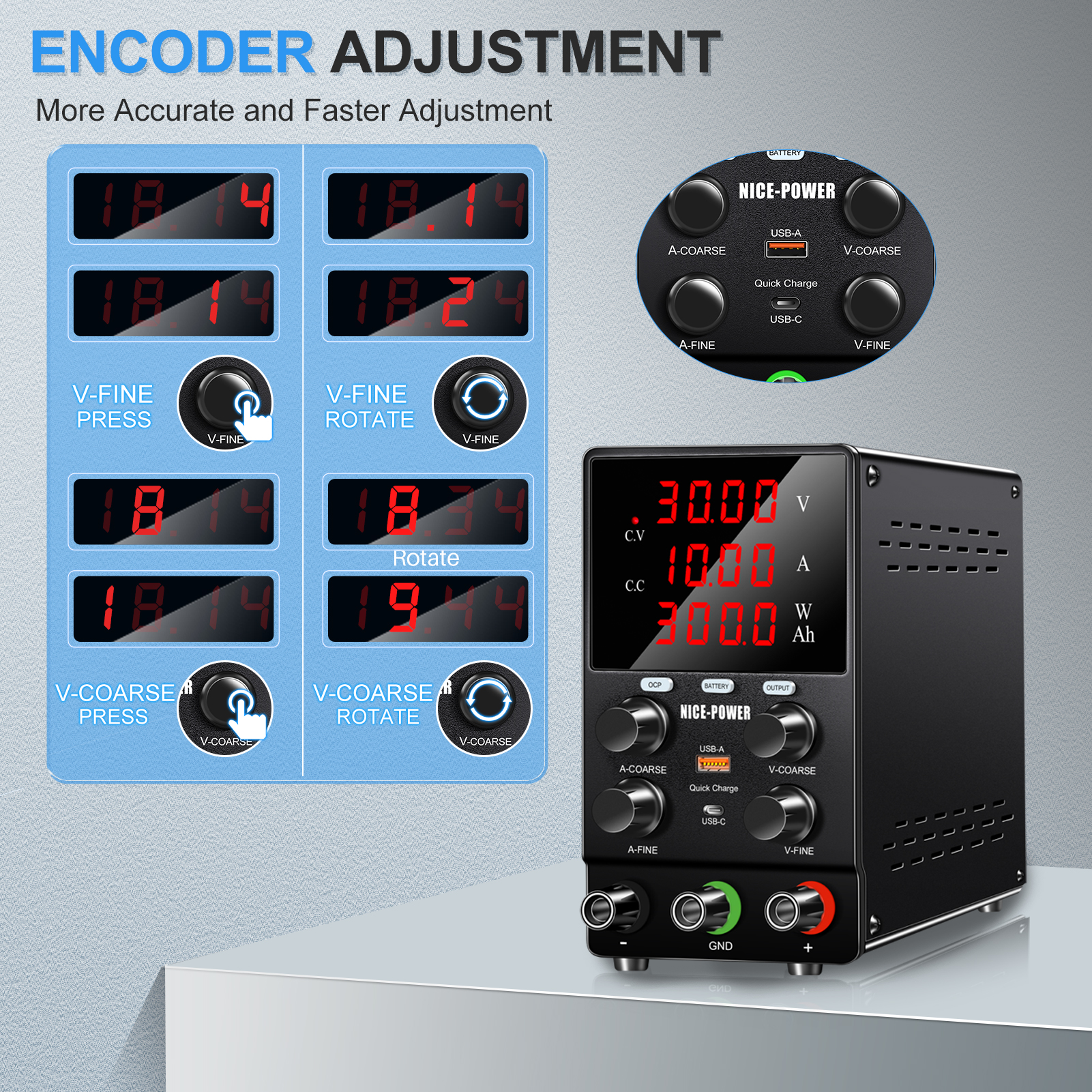 NICE-POWER Fast Charging Adjustable DC Power Supply With USB Type-C ...