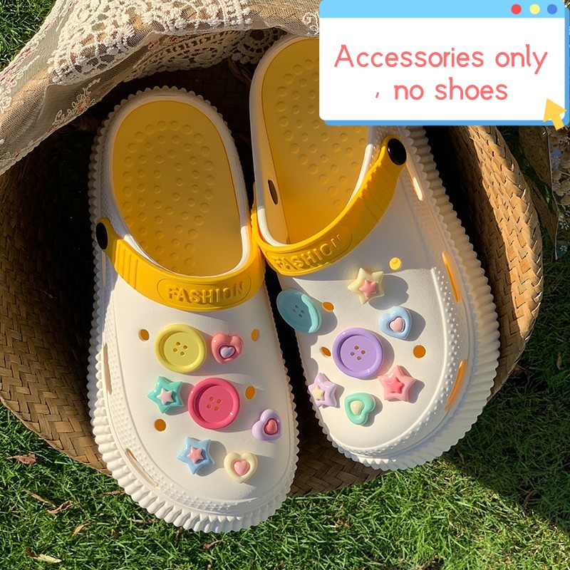 14pcs/set Button Up Shoes Charm Double Layer Love Star Croc Jibz Button ...