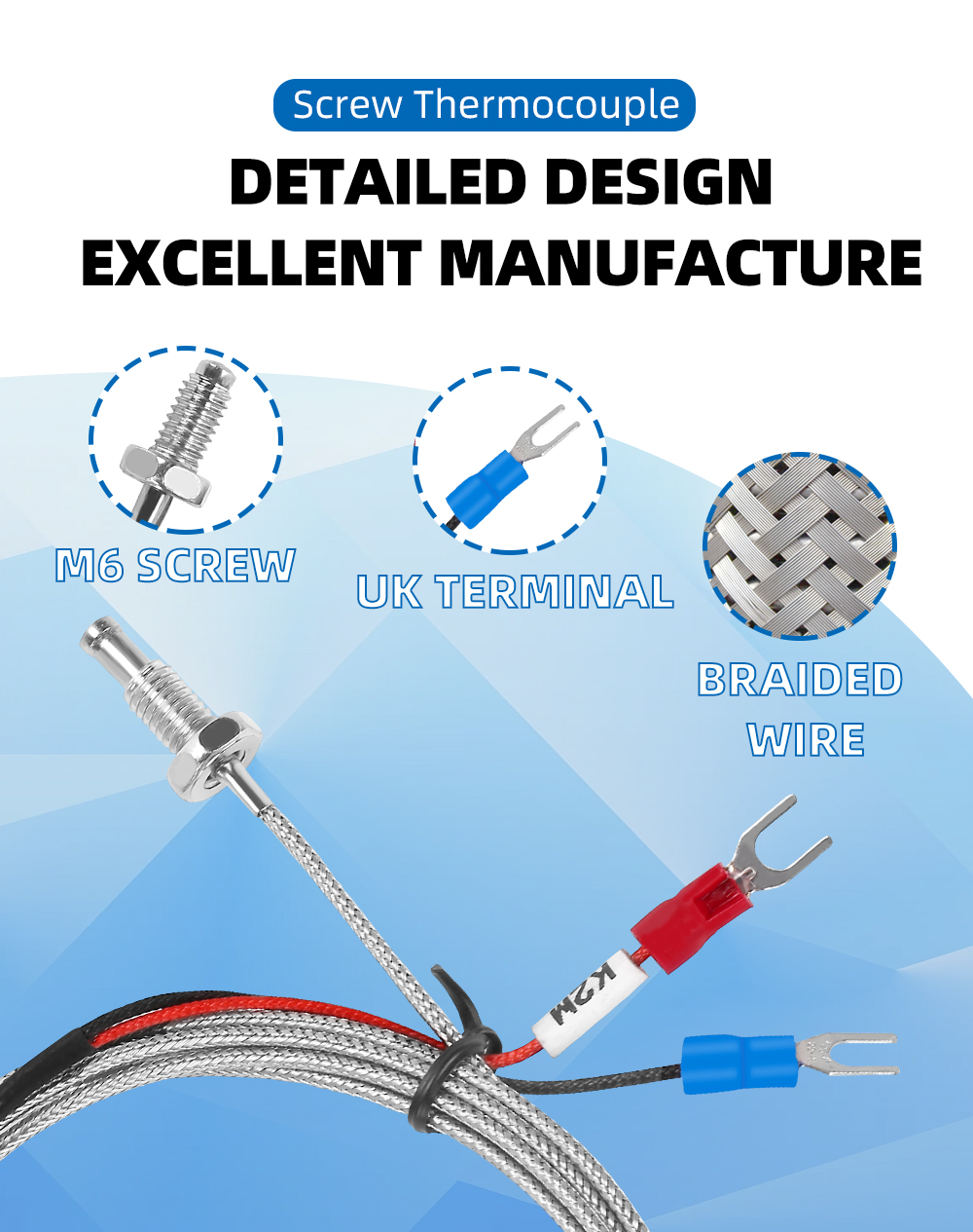 M6 Screw Bolt Head PT100 RTD Resistance Temperature Detector Thermal ...