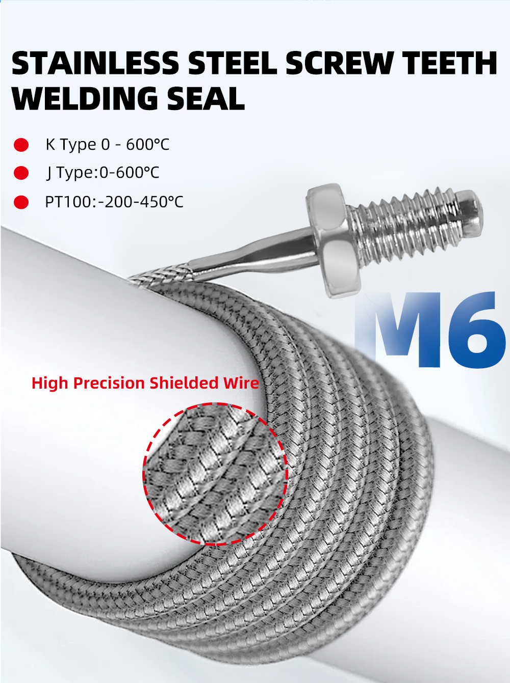 M6 Screw Bolt Head PT100 RTD Resistance Temperature Detector Thermal ...