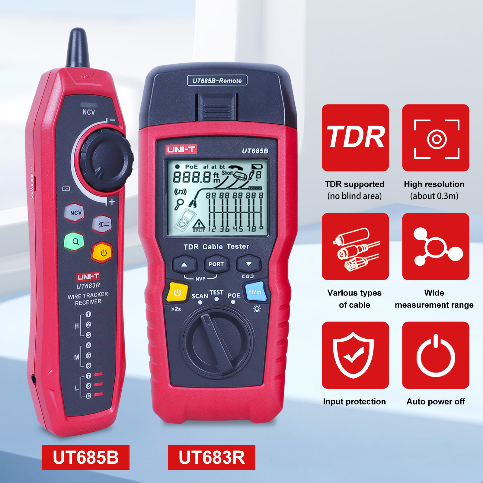 UNI-T UT685B KIT TDR Cable Tester Pair Coaxial POE Network Cable Length ...