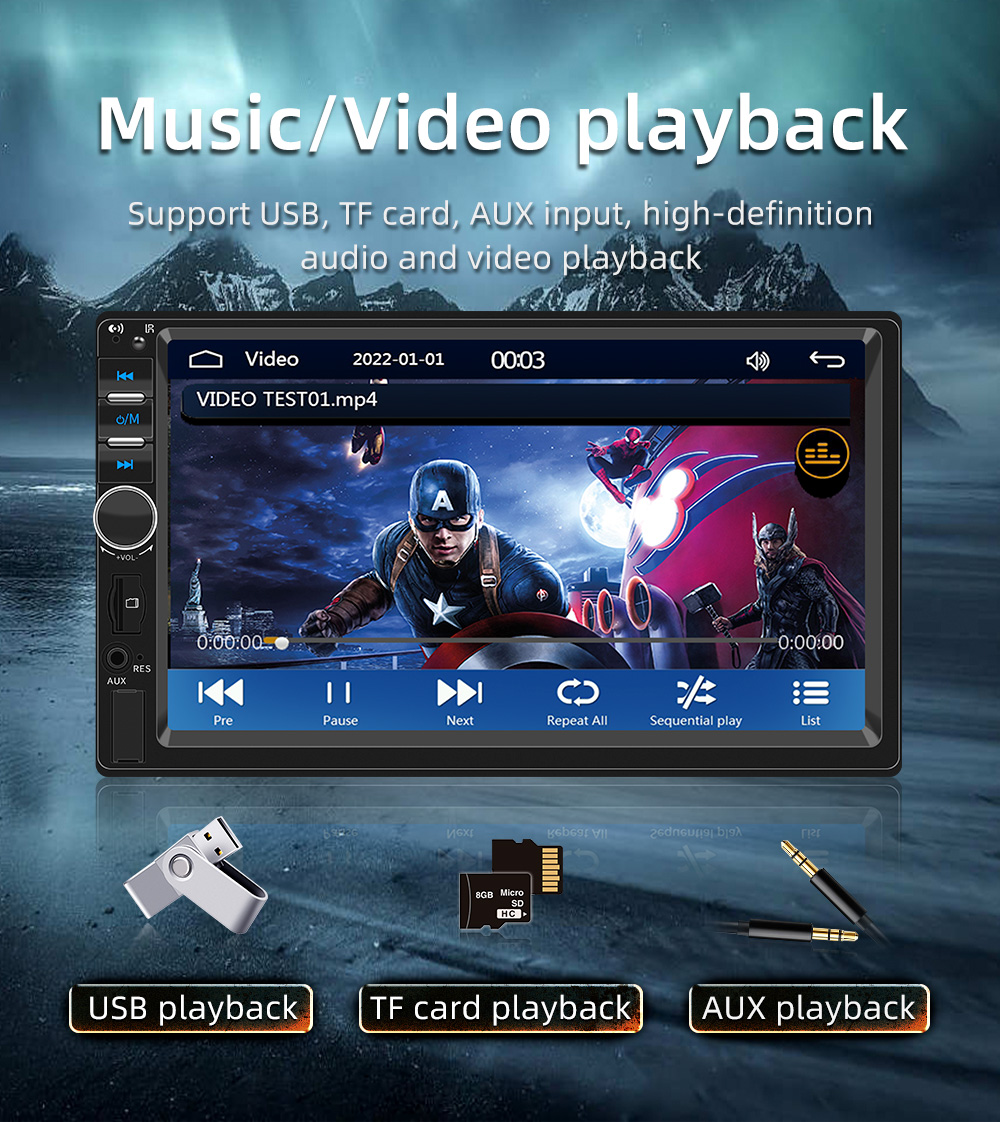 ESSGOO 7018C Carplay Android Auto 7" Car Player 2 Din Multimedia MP5 Player Support Mirror Link ...