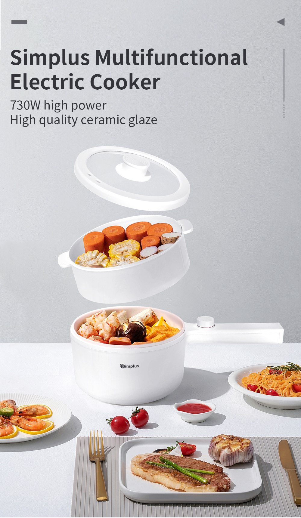Simplus 2L Electric Cooker | 730W Quick Heating |on-Stick Surface ...