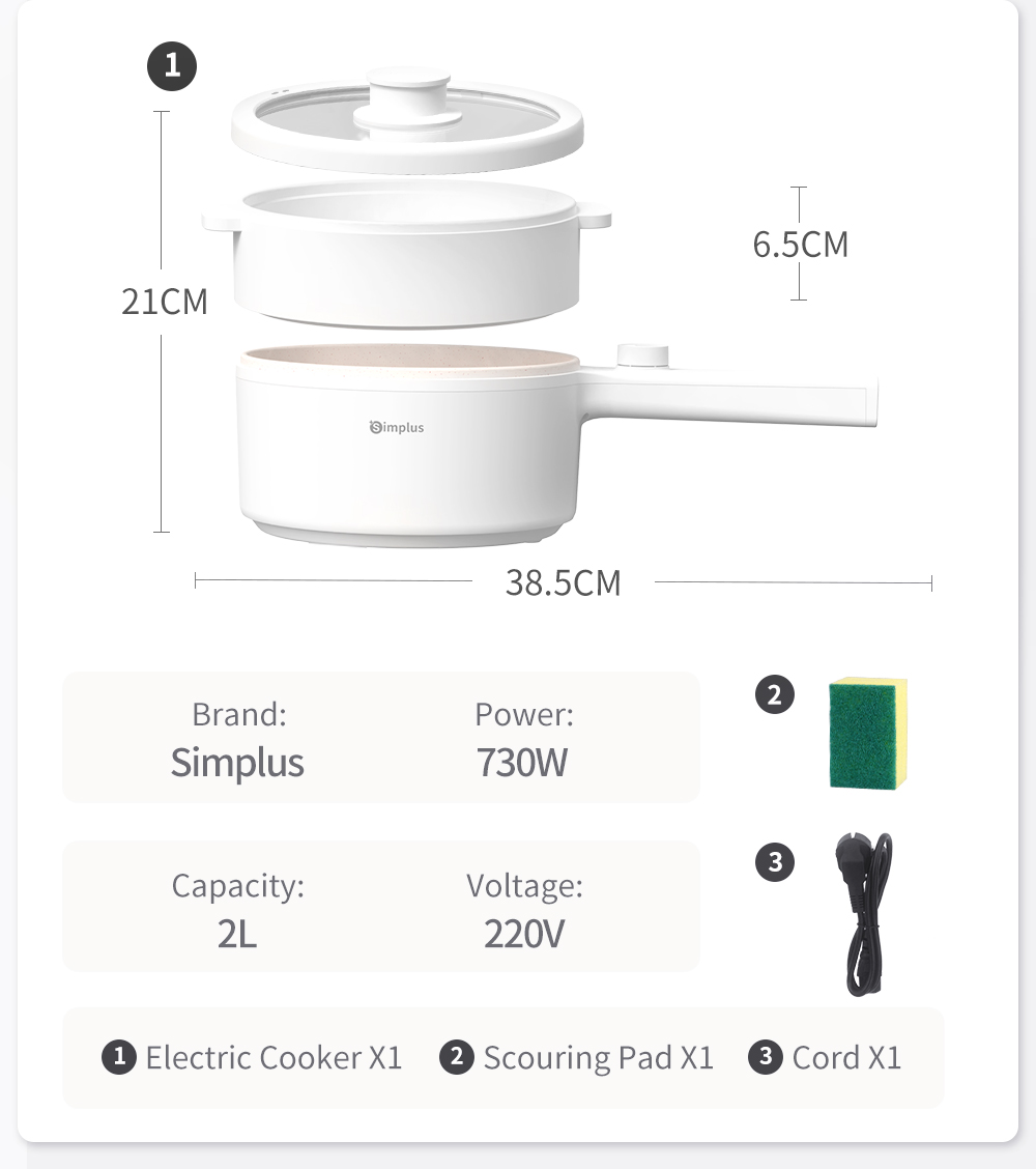 Simplus 2L Electric Cooker | 730W Quick Heating |on-Stick Surface ...