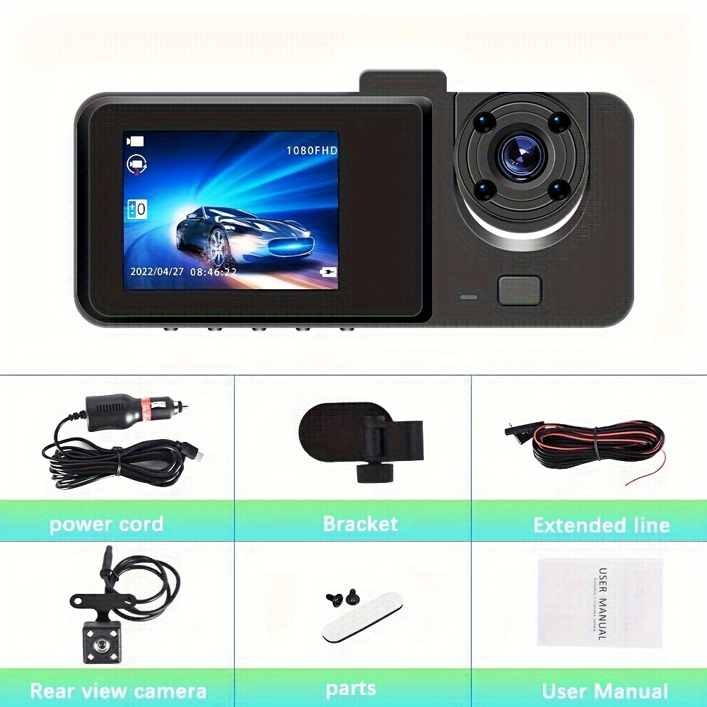 【WIFI VERSION】 3 Channels Car Recorder Dash Cam 1080P Camera Cycle ...