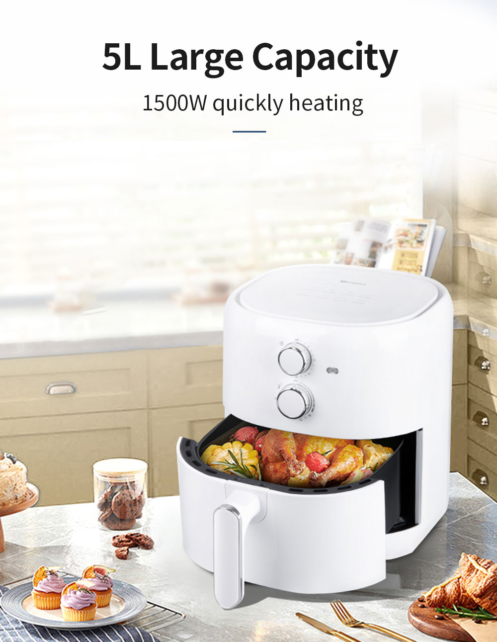 Simplus Air Fryer 5L 1500W 8 Preset Menus 60min Preset Timer Manual ...