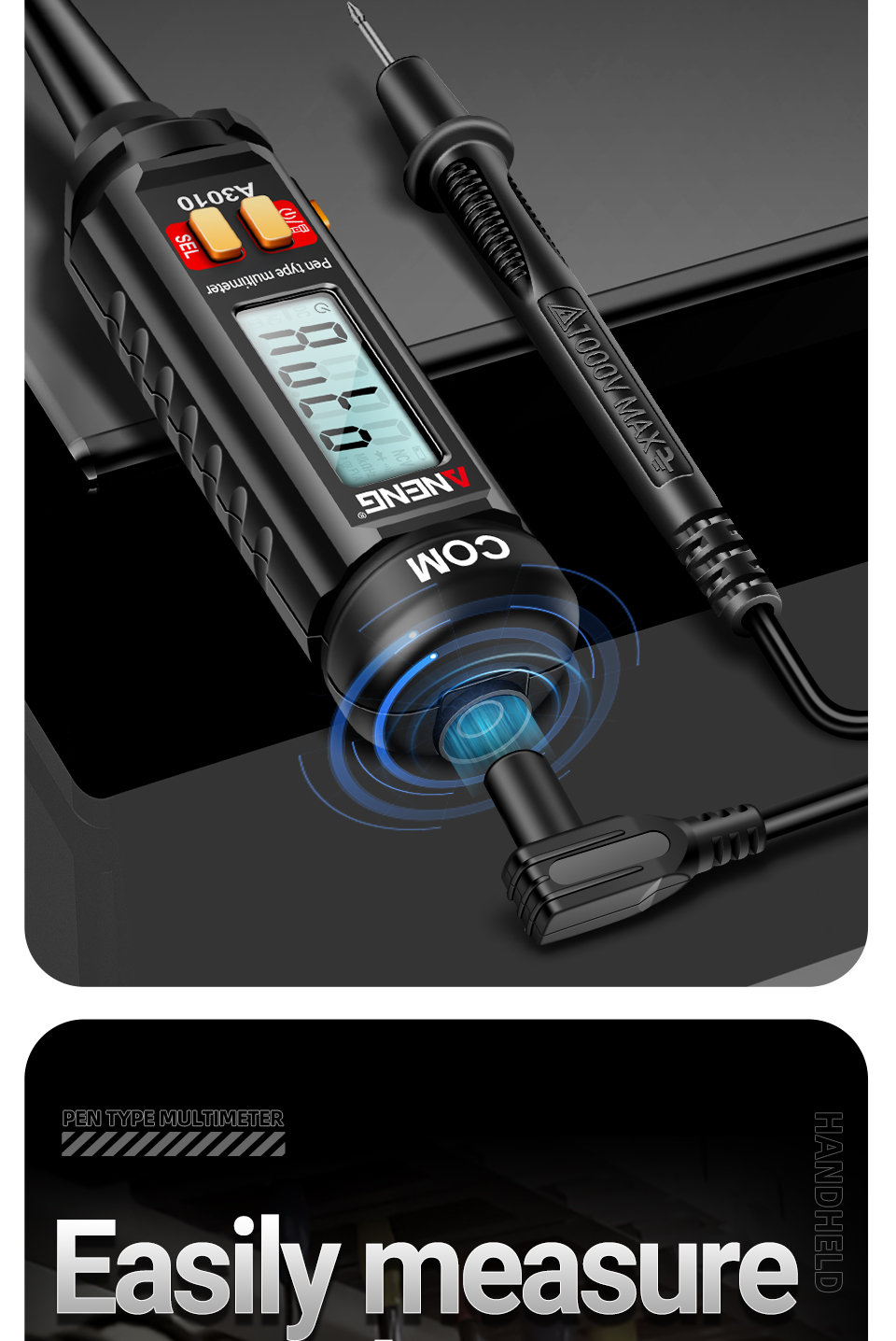 ANENG A3010 4000 Counts Pen-Type Multimeter True-RMS Backlight Multi ...