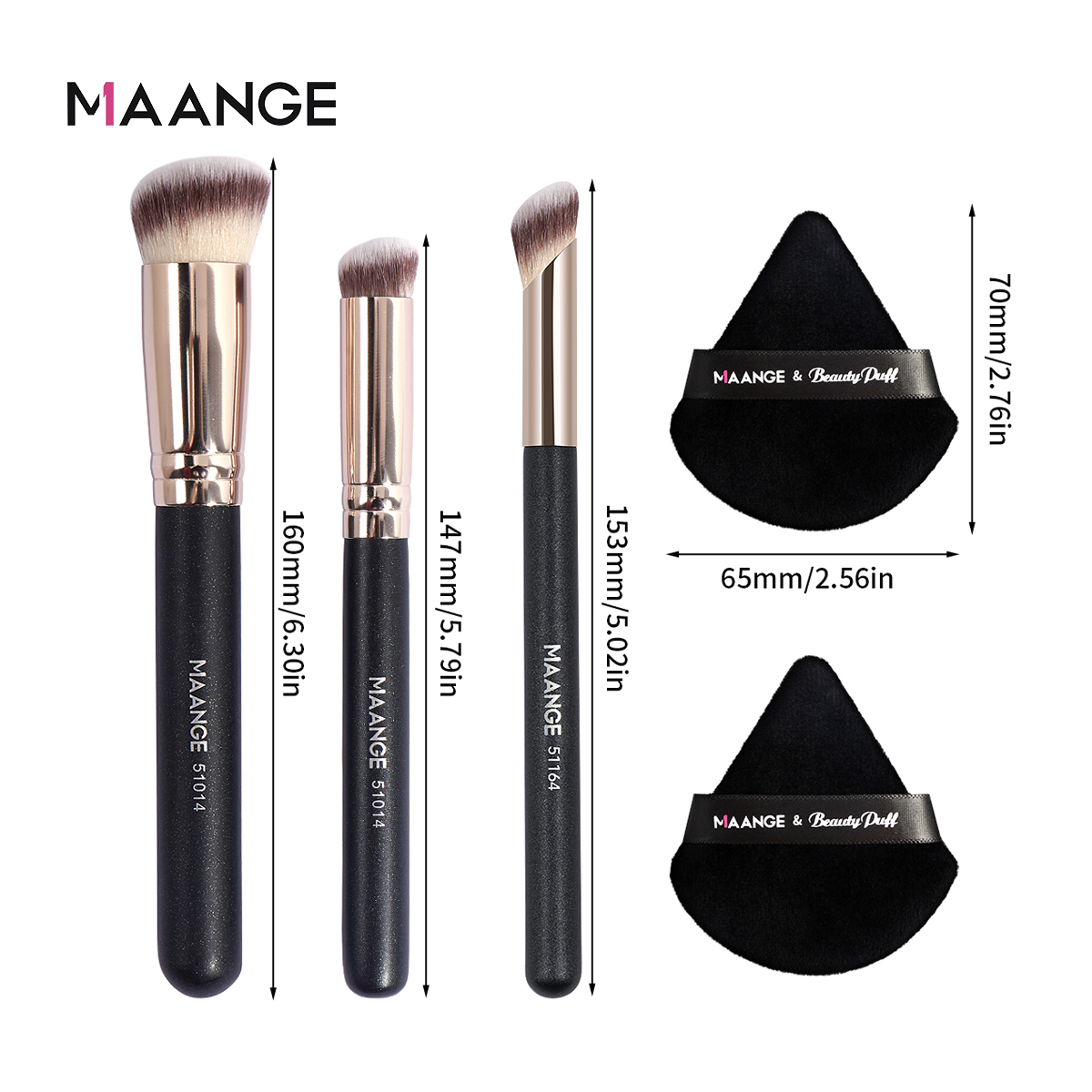MAANGE 3 PCS Professional Makeup Brush Set Foundation Brush Blusher ...