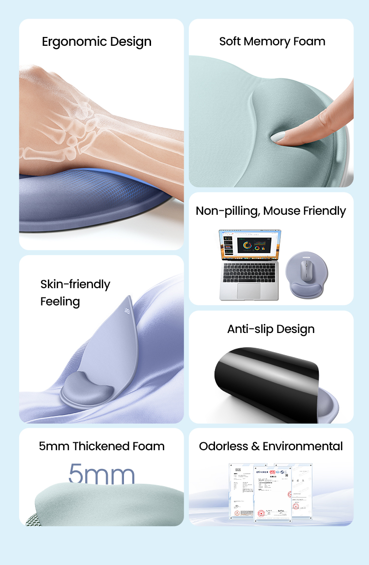 UGREEN Ergonomic Mouse Pad Wrist Support Skin-friendly Soft Memory Foam ...