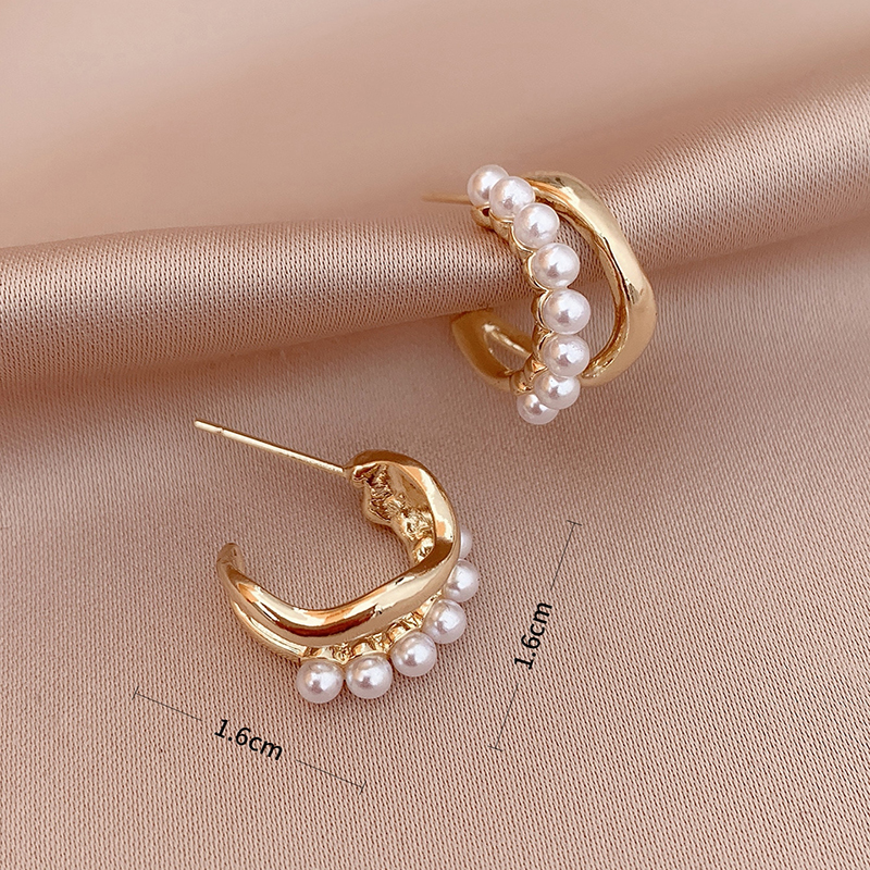 2pcs Silver needle geometric C-shaped pearl earrings for women simple ...