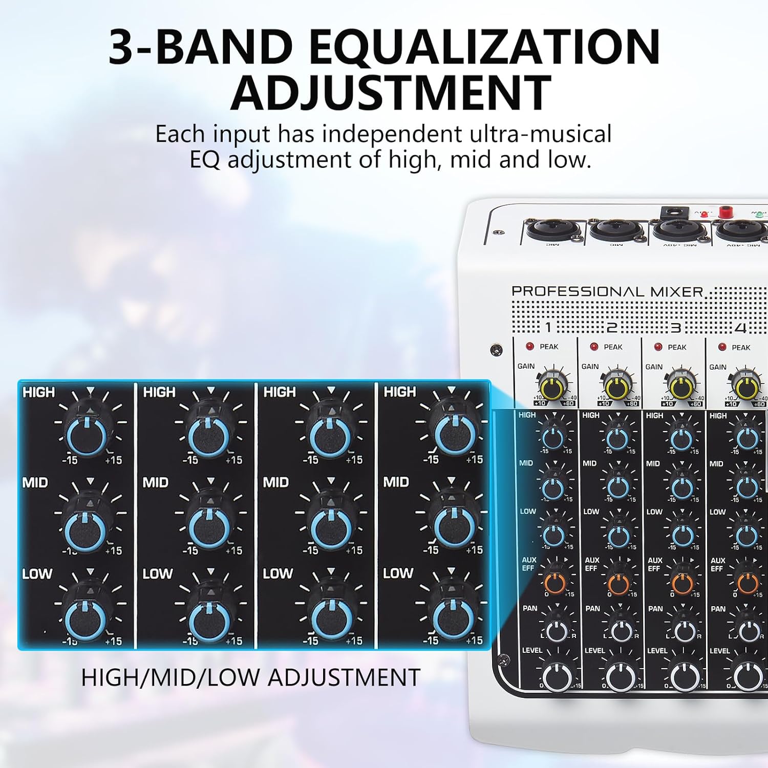 BOMGE Audio Mixer 6 Channel DJ Mixer Sound Board Console with USB MP3 Bluetooth Input 48V For ...