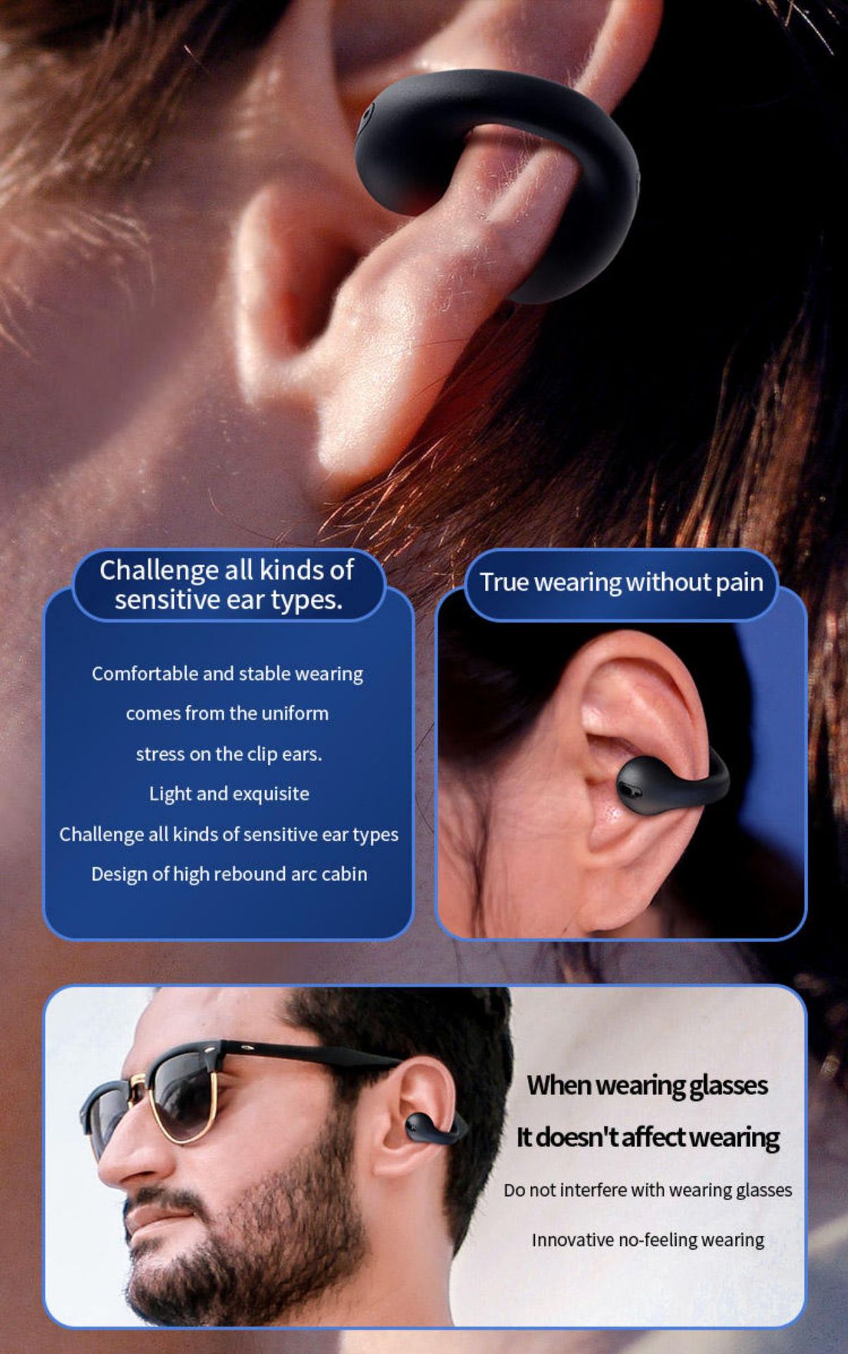 Original M30 Ear-Clip Bluetooth Earphone TWS Wireless Intelligent Noise ...
