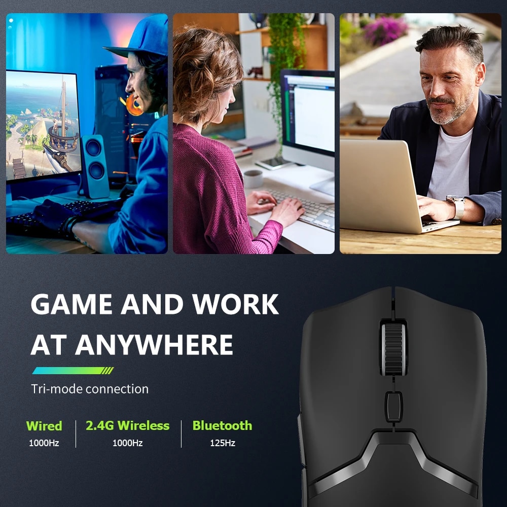 Delux M800 PRO PAW3395/M820 Wireless Gaming Mouse Bluetooth Tri-Mode Connection 26000DPI Huano ...
