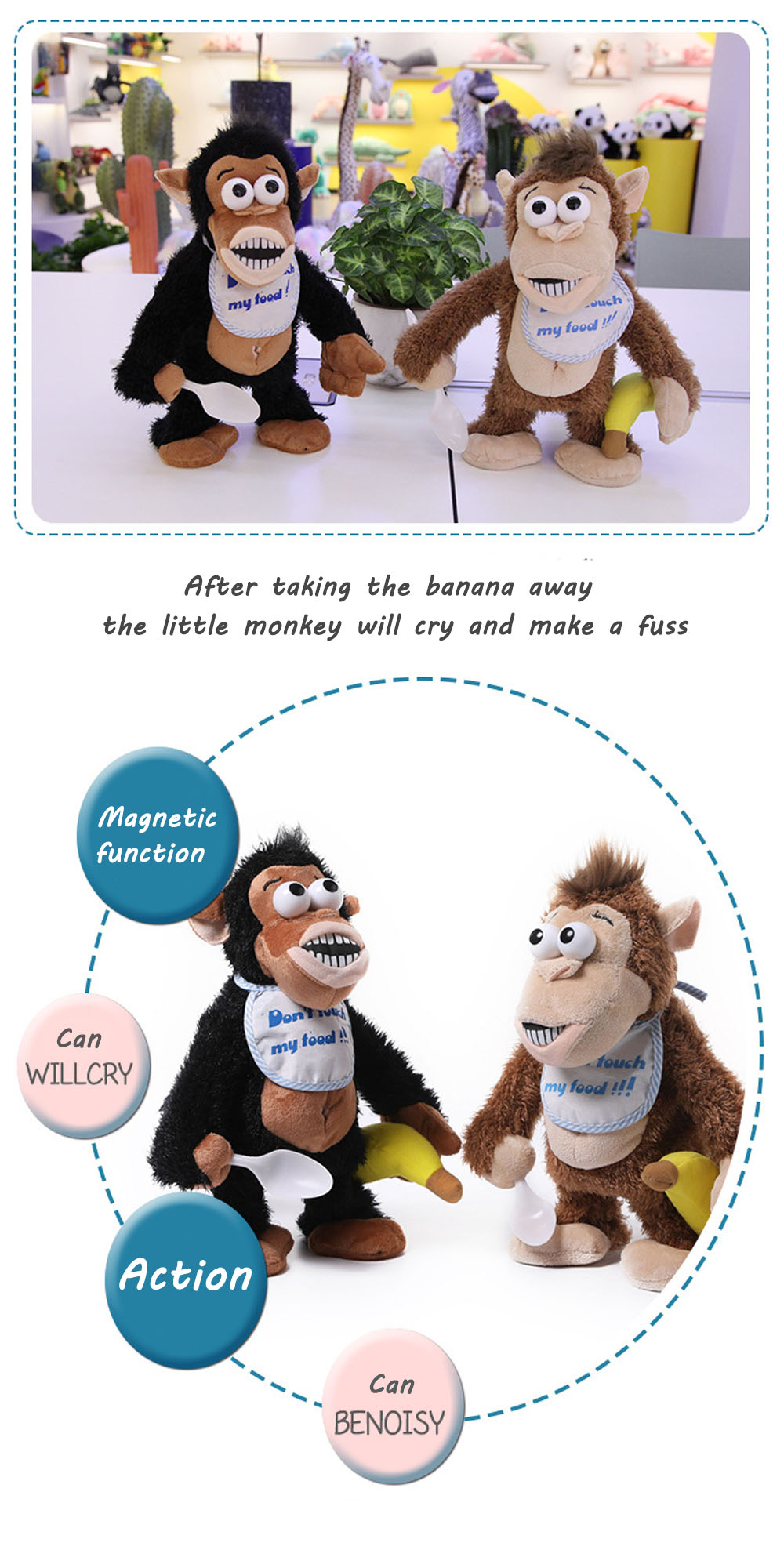2024 Electric Banana Monkey Magnetic Funny Plush Toys Eating Banana ...