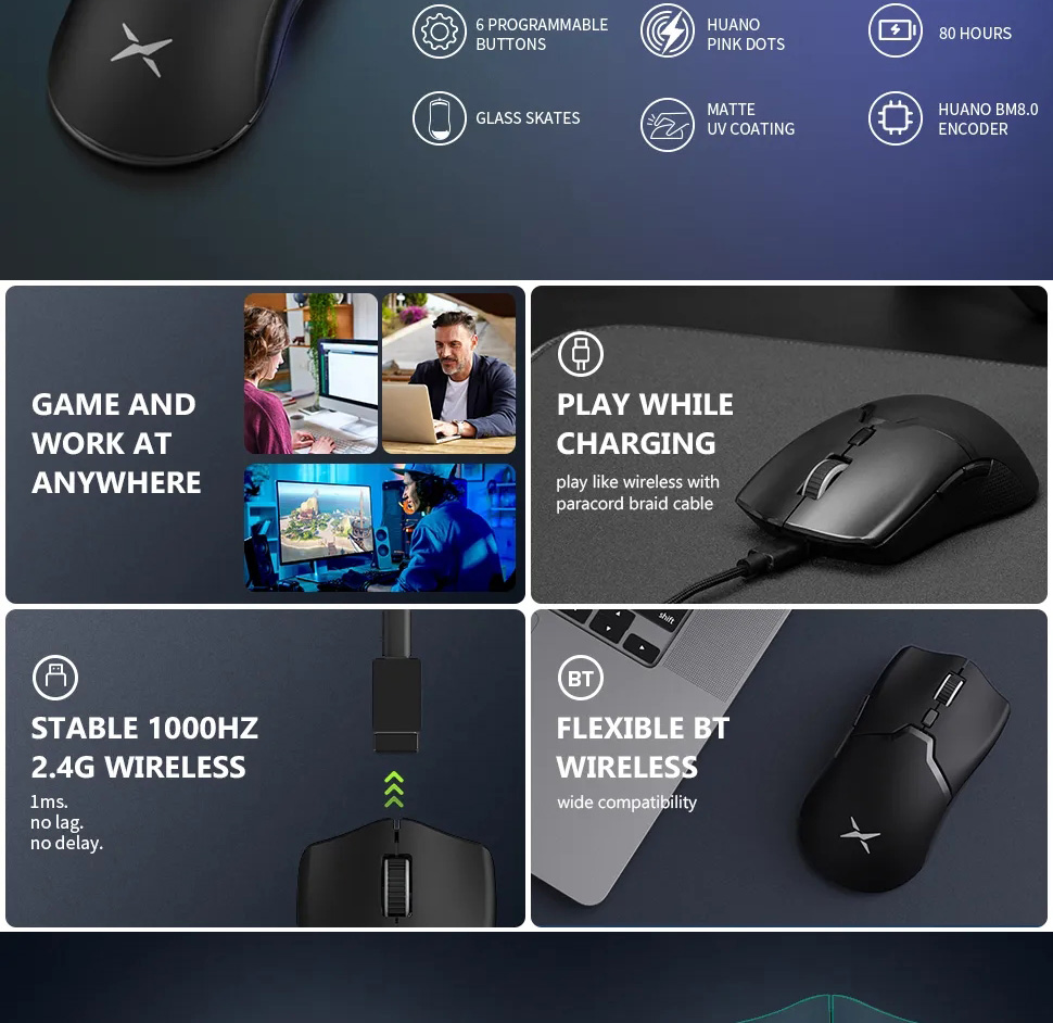 Delux M800 PRO PAW3395/M820 PAW3335 Wireless Gaming Mouse Bluetooth Tri-Mode Connection 26000DPI ...
