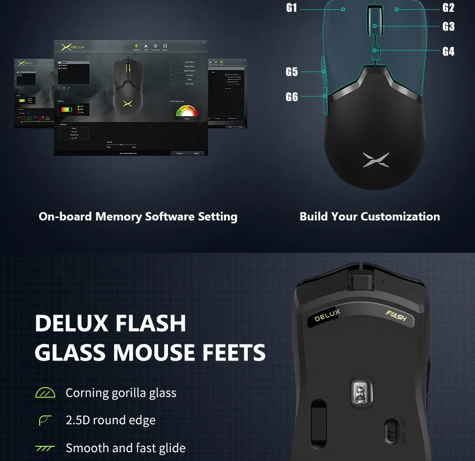 Delux M800 PRO PAW3395/M820 PAW3335 Wireless Gaming Mouse Bluetooth Tri-Mode Connection 26000DPI ...