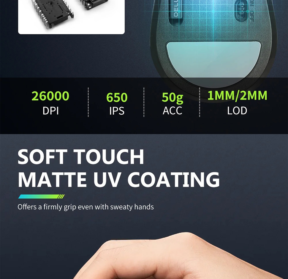 Delux M800 PRO PAW3395/M820 PAW3335 Wireless Gaming Mouse Bluetooth Tri ...
