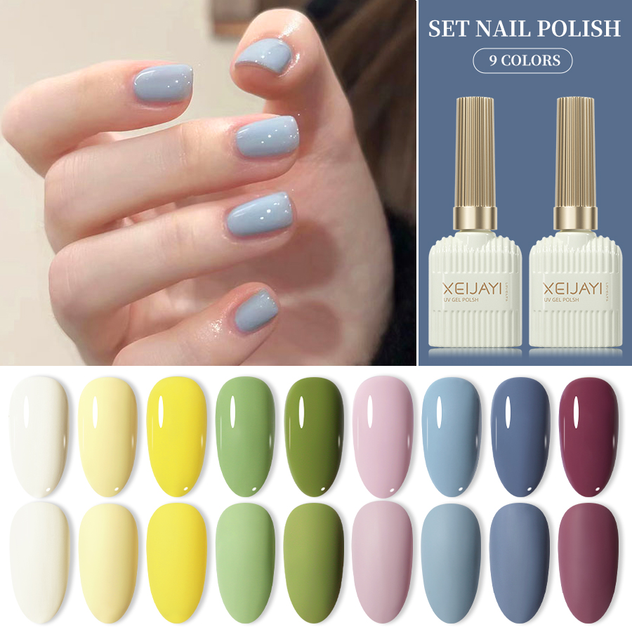 XEIJAYI 9Pcs 15ML Gel Nail Polish Set, Popular Color Gel Varnish Kit, Soak Off UV/LED Gel Polish ...