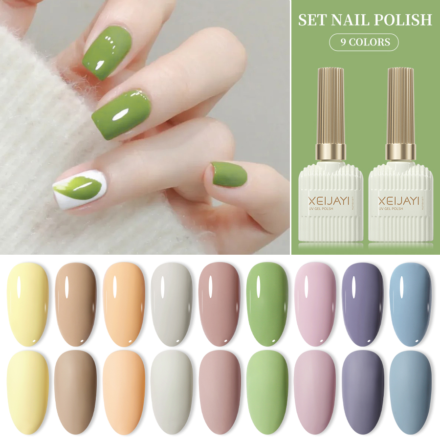 XEIJAYI 9Pcs 15ML Gel Nail Polish Set, Popular Color Gel Varnish Kit, Soak Off UV/LED Gel Polish ...